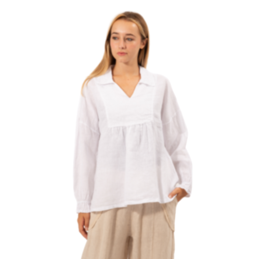 6386 WHITE ITALIAN LINEN TOP – veramaystore